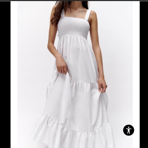 Zara | Dresses | Nwt Zara White Cotton Poplin Smocking Dress Size M ...